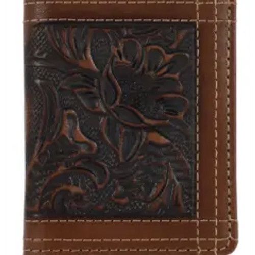 Justin Leather Bifold Card Wallet Tooled W/ Triple Stitch