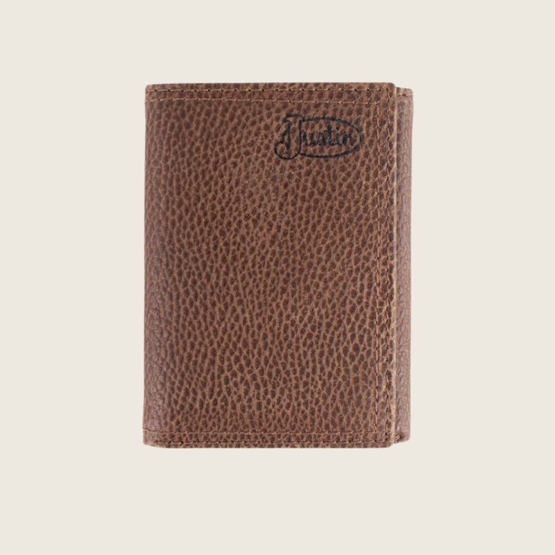 Justin Brown Pebbled Leather Trifold Wallet