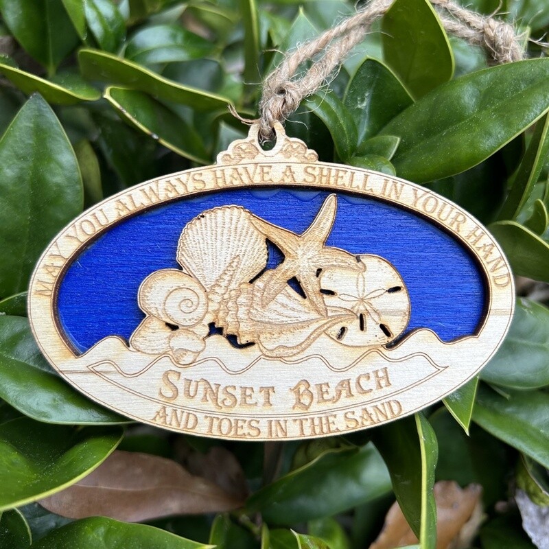 SHELL PILE POEM OVAL ORNAMENT (COBALT)