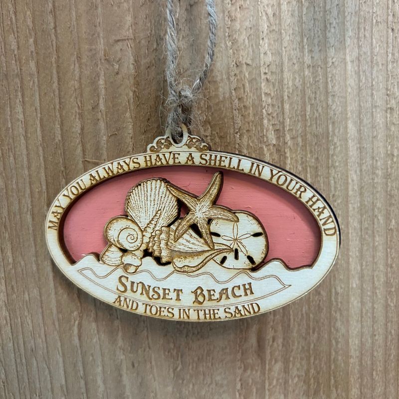 SHELL PILE POEM OVAL ORNAMENT (CORAL)