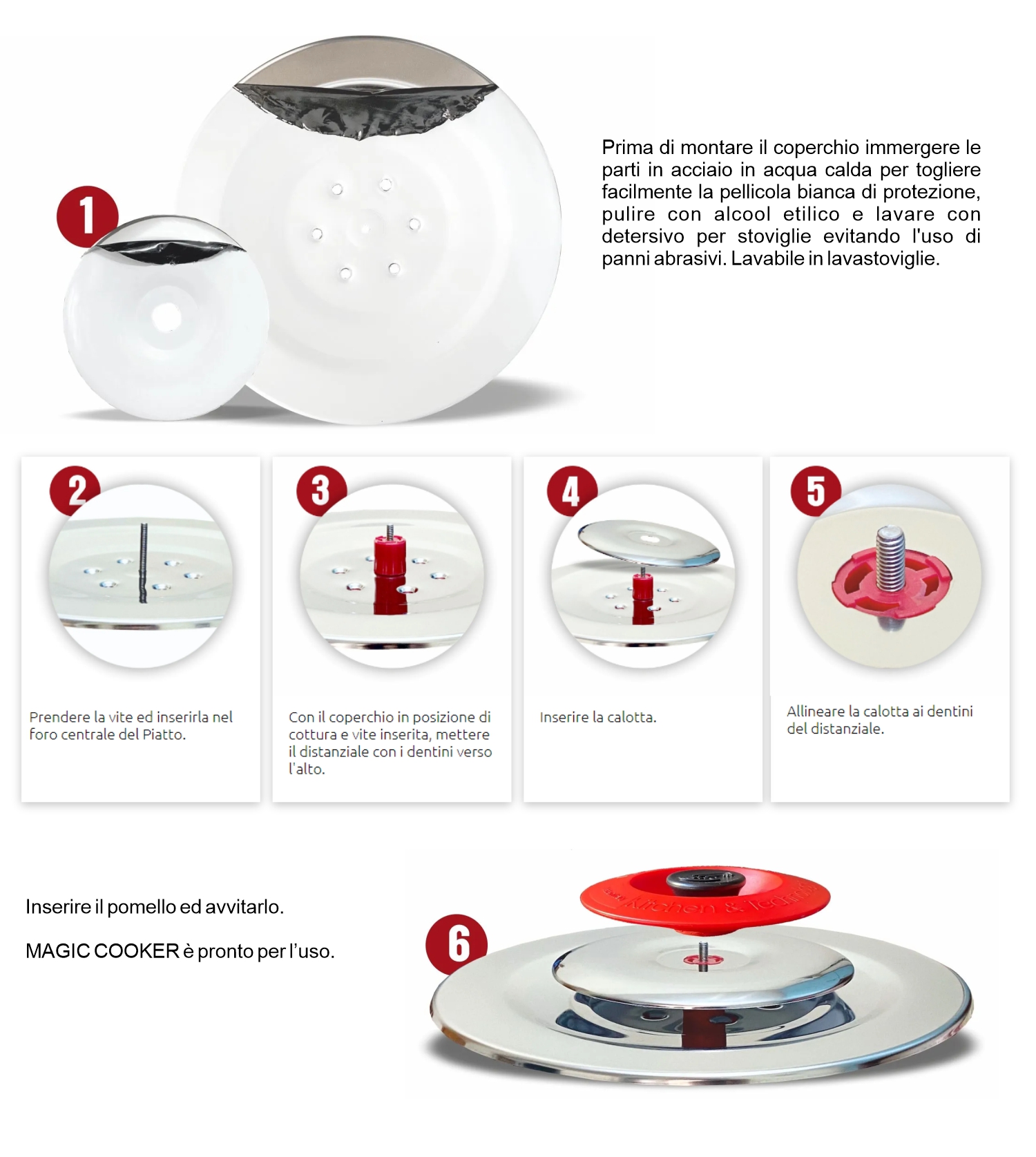 Coperchio Quatondo Diam.22 Acciaio INOX 18/10 - Magic Cooker