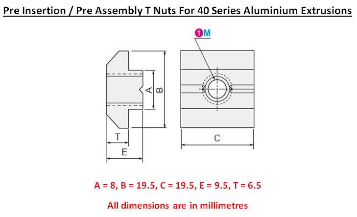 Pre Insertion T Nut for 30 Series Aluminium Extrusions