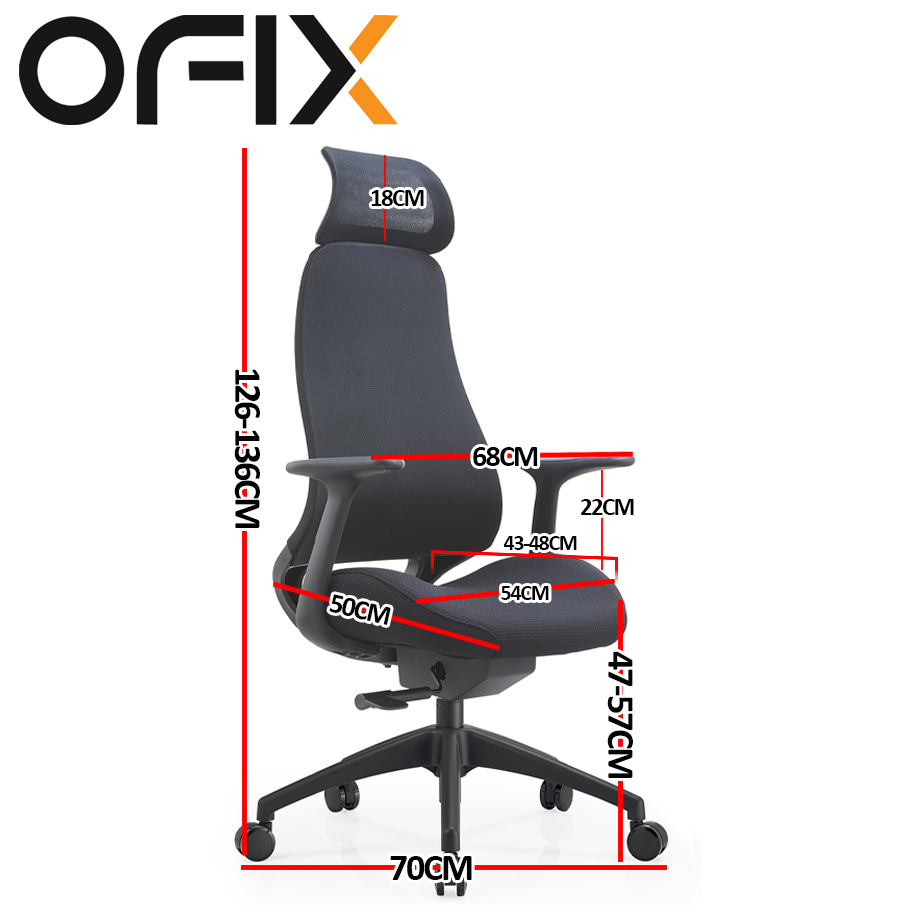Ofix Premium-211H High Back Mesh Chair with Seat Slide (Black)